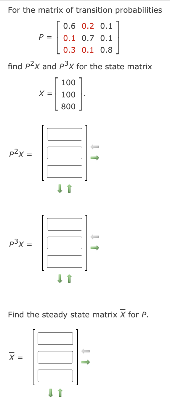 Solved For the matrix of transition probabilities | Chegg.com