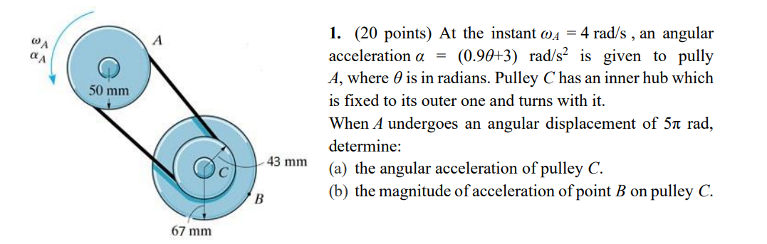 Solved 1. (20 points) At the instant ωA=4rad/s, an angular | Chegg.com