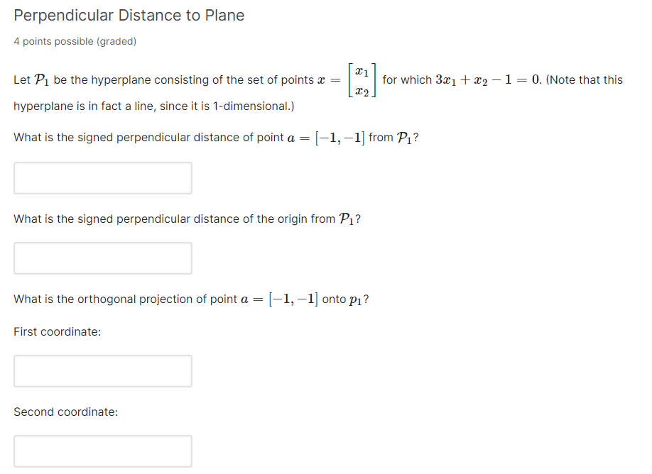 Solved Perpendicular Distance to Plane 1 point possible | Chegg.com
