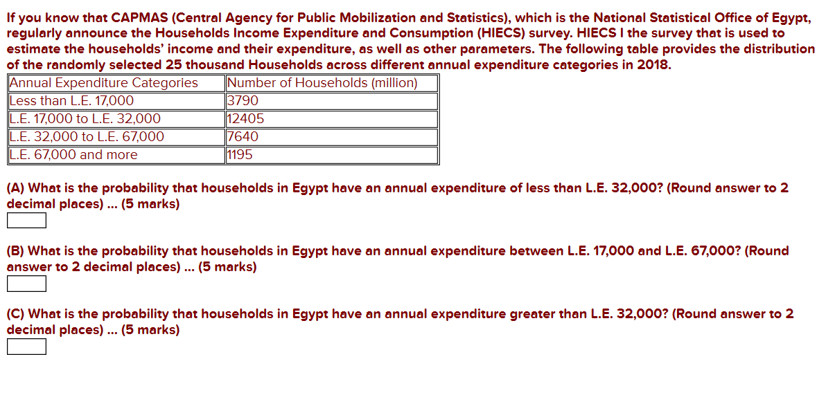Solved If you know that CAPMAS (Central Agency for Public | Chegg.com