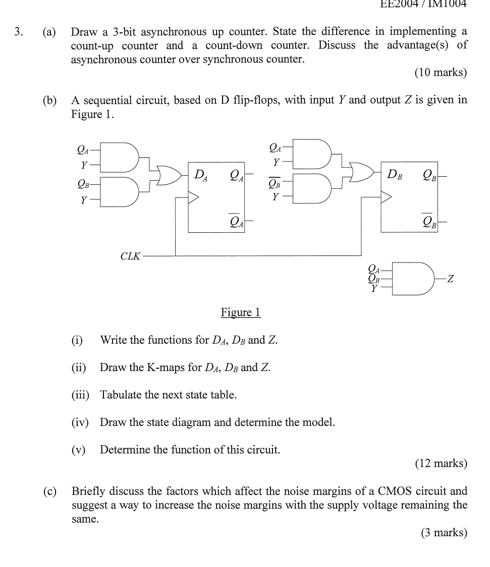 EE2004 / IMI004 3. (a) Draw a 3-bit asynchronous up | Chegg.com