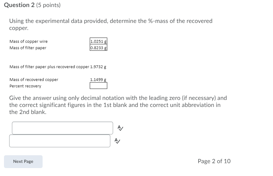 Question 2 (5 points) Using the experimental data | Chegg.com