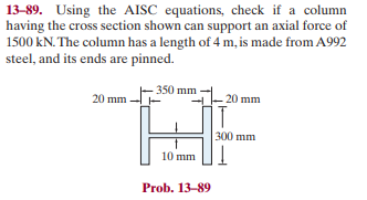 Solved 13-89. Using the AISC equations, check if a column | Chegg.com