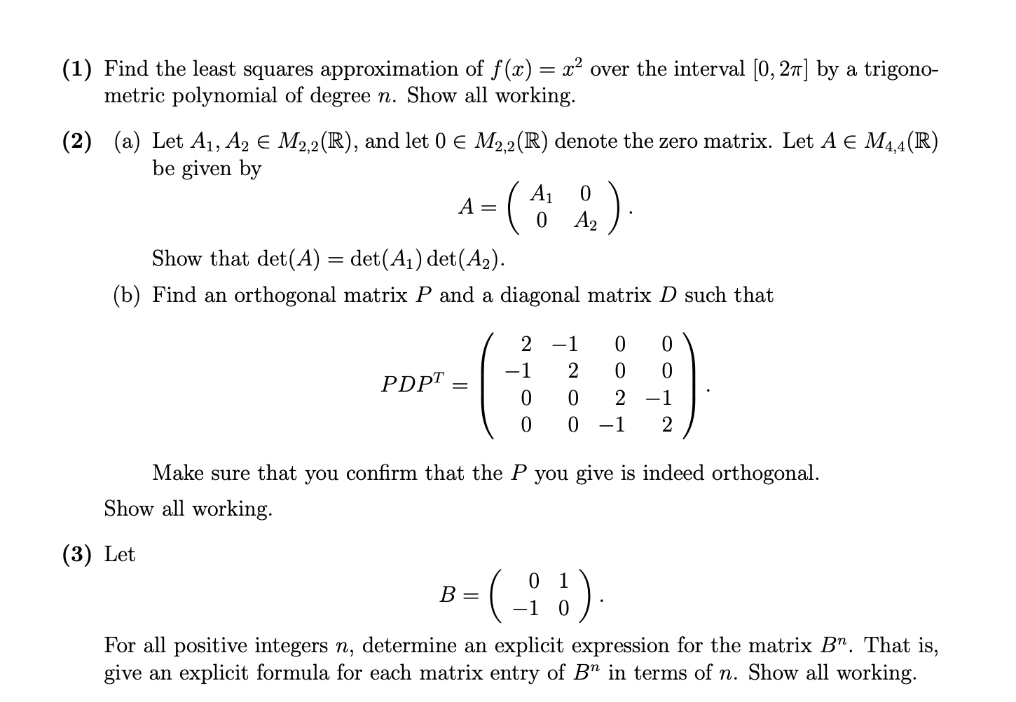 Solved 1) Find the least squares approximation of f(x)=x2 | Chegg.com
