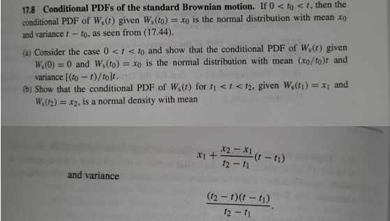 17.8 Conditional PDFs of the standard Brownian | Chegg.com