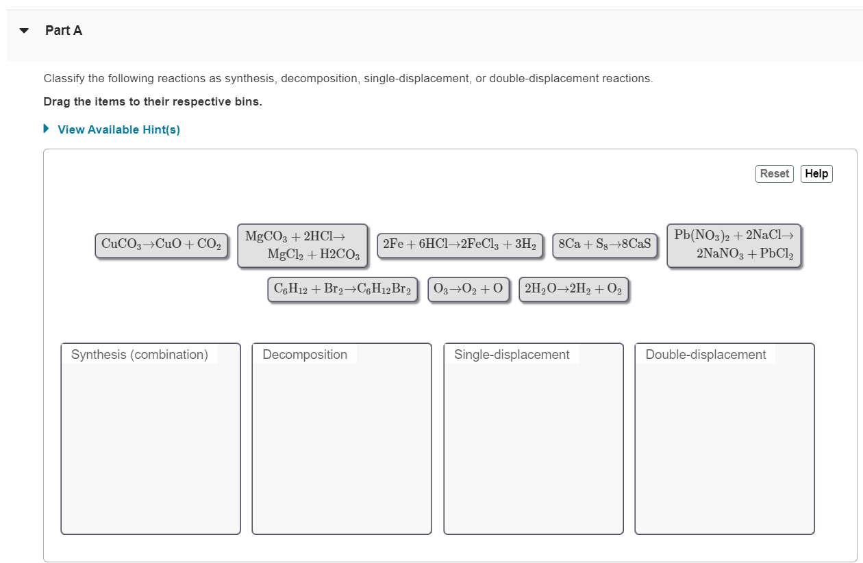 Solved Classify the following reactions as synthesis, | Chegg.com