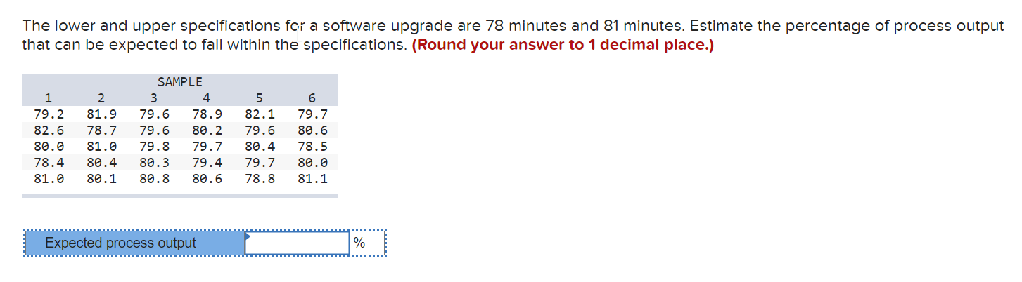 Solved The lower and upper specifications for a software | Chegg.com