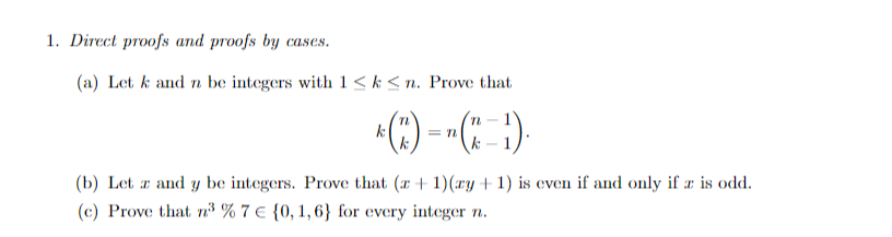 Solved 1. Direct proofs and proofs by cases. (a) Let k and n | Chegg.com