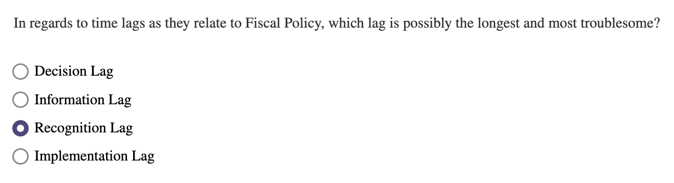 Solved In regards to time lags as they relate to Fiscal | Chegg.com