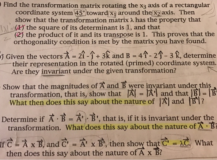 Solved Find The Transformation Matrix Rotating The X3 Axis