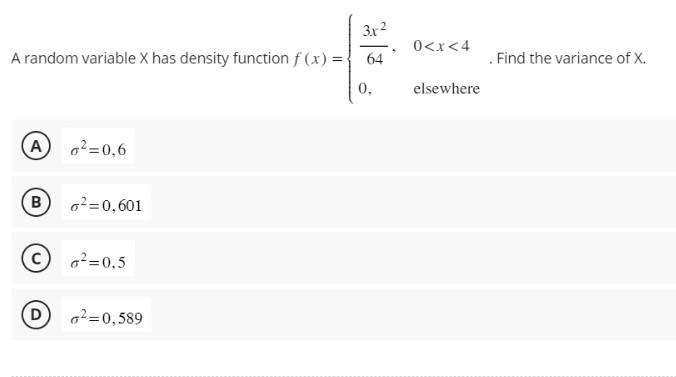 Solved A random variable X has density function | Chegg.com
