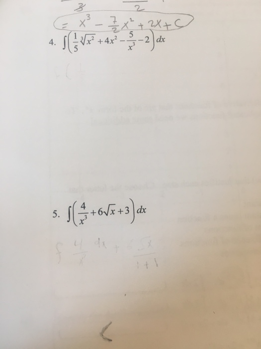 Solved integral (1/5 cubicroot x^2 + 4x^2 - 5/x^3 - 2) dx | Chegg.com