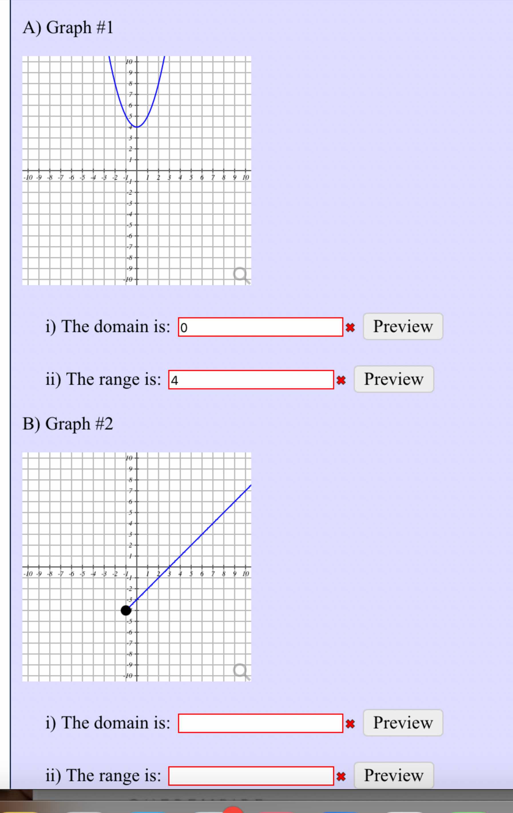 i) ﻿The domain is:ii) ﻿The range is:B) ﻿Graph #2i) | Chegg.com