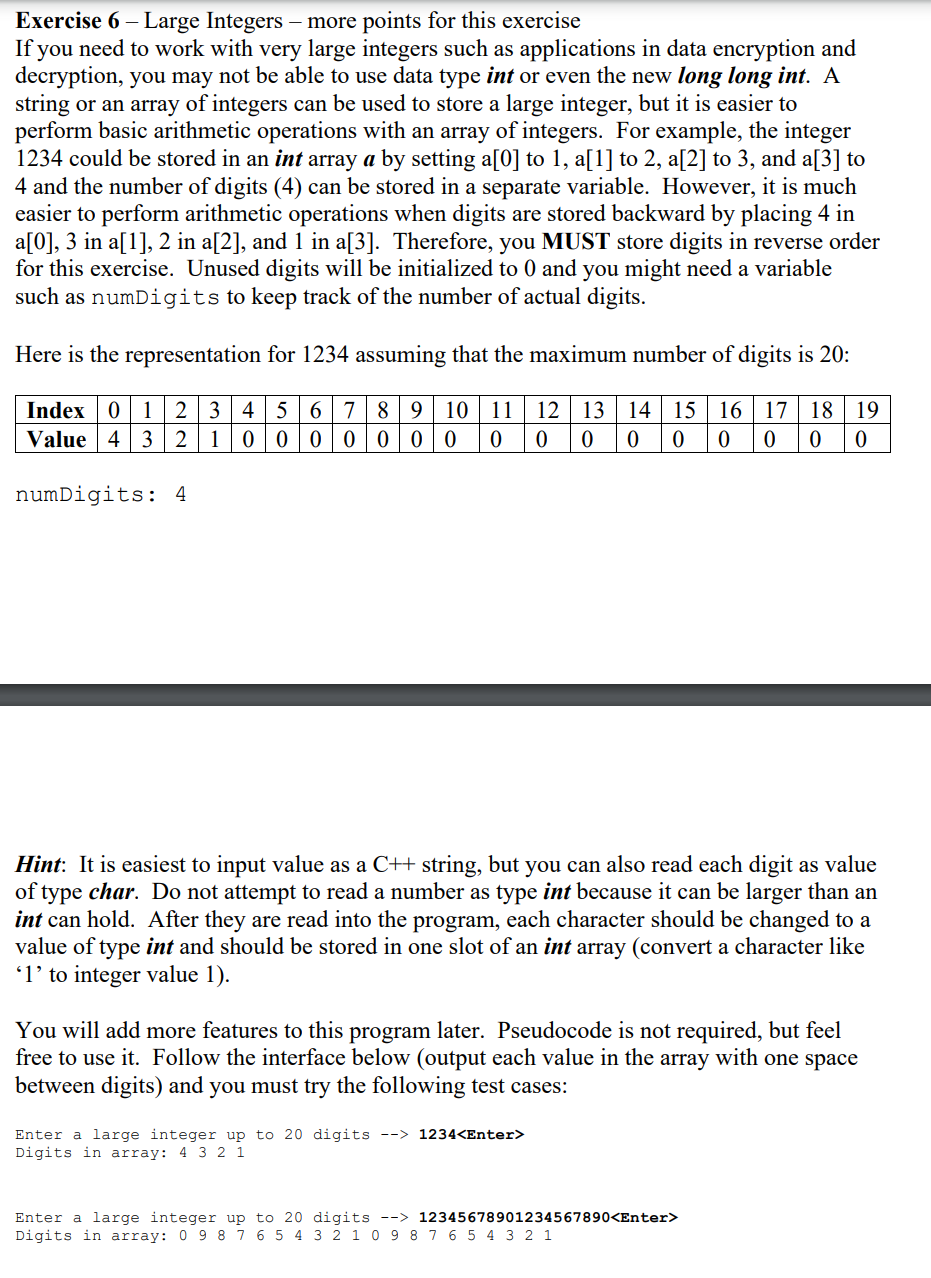 Solved Exercise 6 – Large Integers – more points for this | Chegg.com