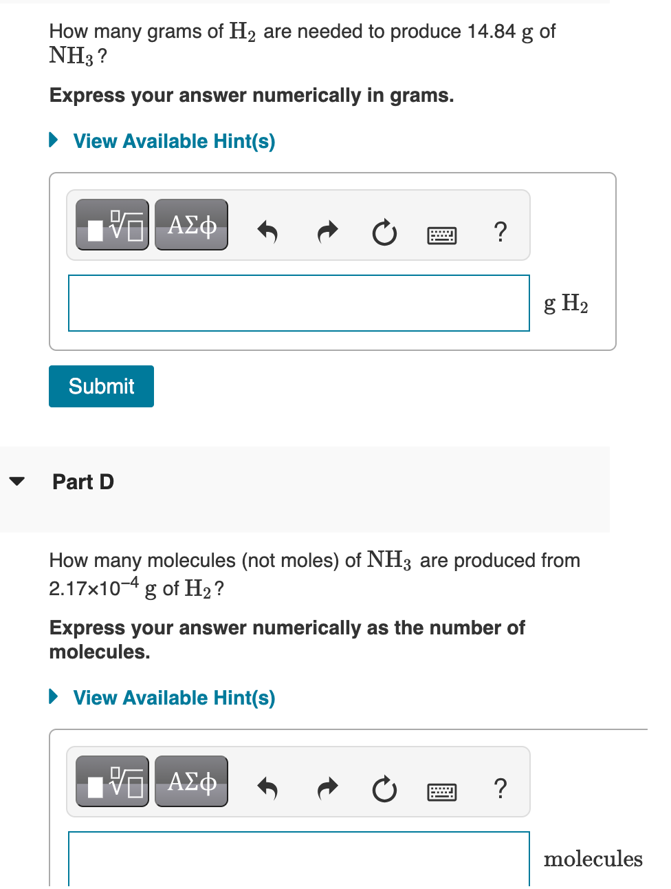 Solved How many grams of H2 are needed to produce 14.84 g of | Chegg.com