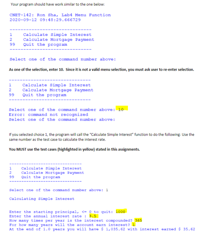 Solved Lab4 - Functions - CNET-142 Your name must include | Chegg.com
