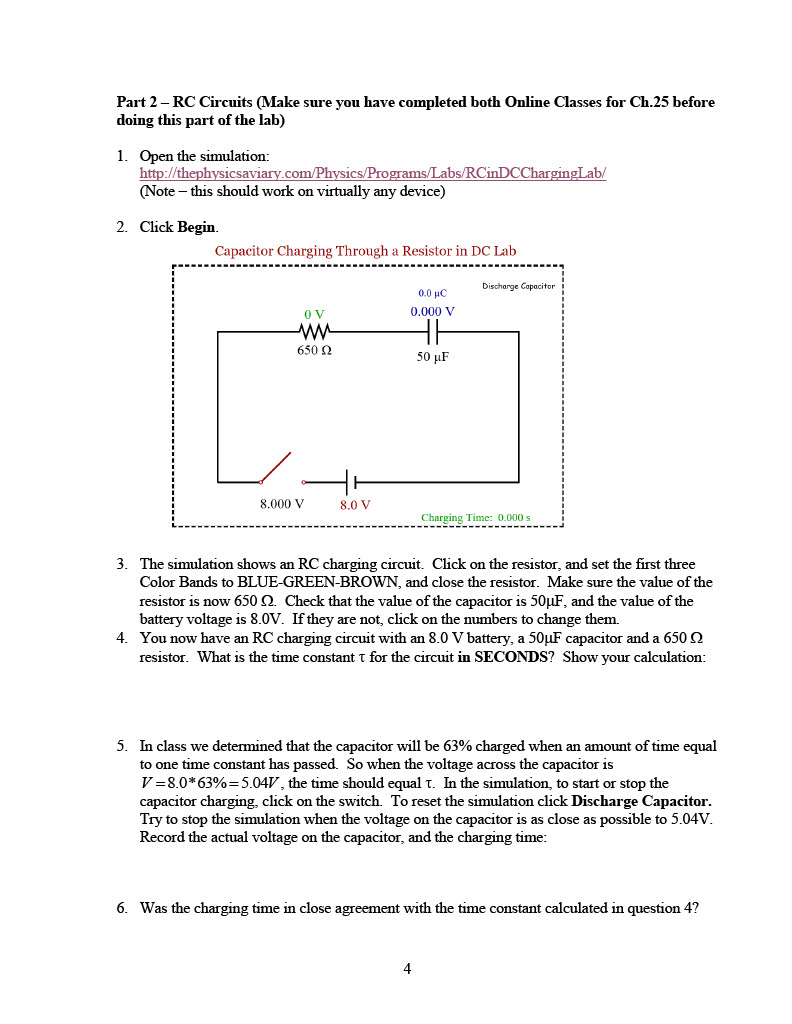 Solved Name Physics 172 Lab - RC Circuits Part 1 - Capacitor | Chegg.com