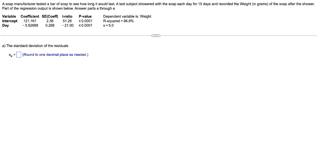 Solved B) The slope of the regression line C) The standard | Chegg.com