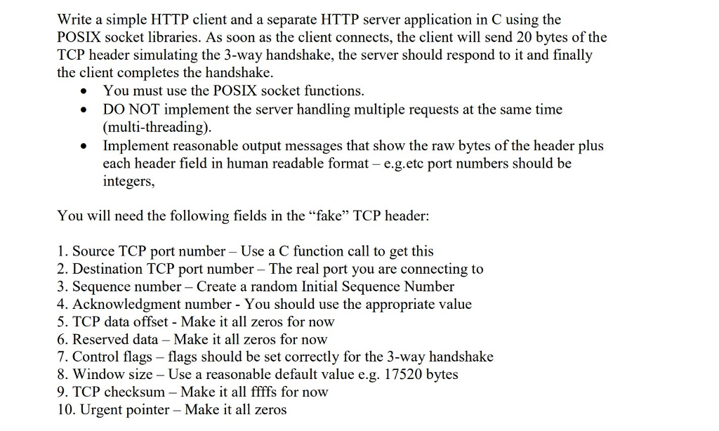 Write a simple HTTP client and a separate HTTP server | Chegg.com