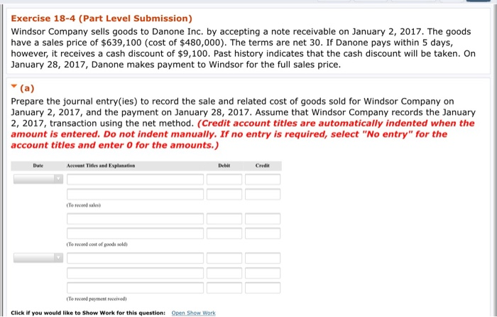 Solved Exercise 18-4 (Part Level Submission) Windsor Company | Chegg.com