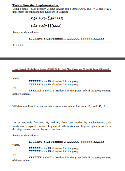 Solved Task 4. Function Implementation: Using a single 74138 | Chegg.com