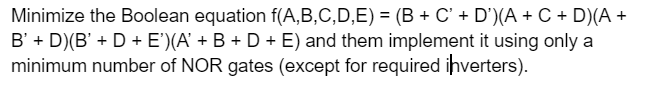 Solved Minimize the Boolean equation | Chegg.com