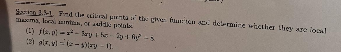 Solved Section 3.3-1. Find the critical points of the given | Chegg.com