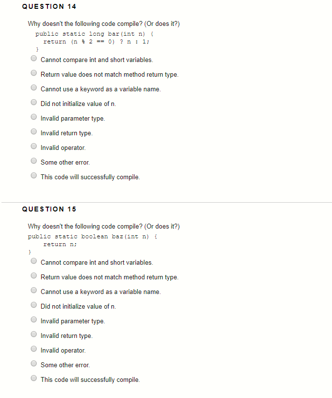 Solved QUESTION 14 Why doesn't the following code compile? | Chegg.com | Chegg.com