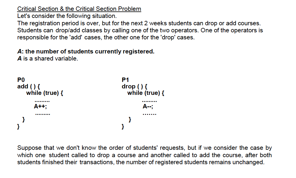 Critical Section & the Critical Section Problem Let's | Chegg.com