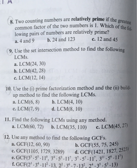 Solved Two counting numbers are relatively prime if the | Chegg.com