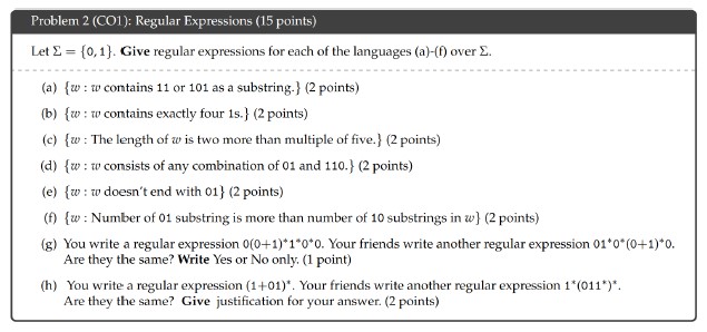 Solved Let Σ={0,1}. Give regular expressions for each of the | Chegg.com