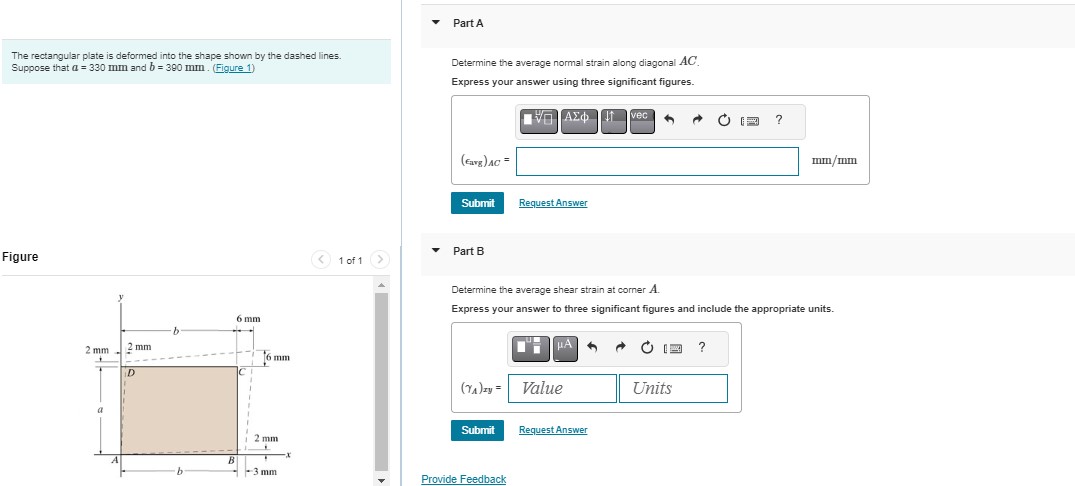 Solved Part AThe rectangular plate is deformed into the | Chegg.com