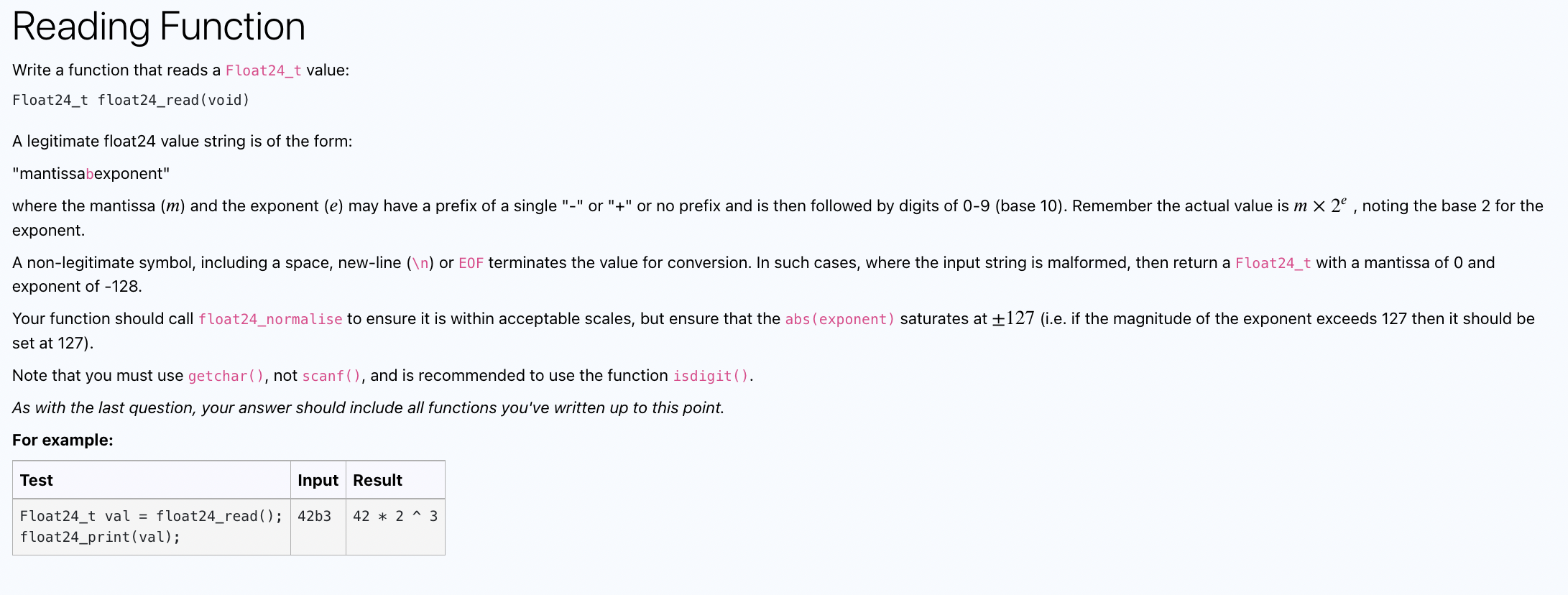 Solved Only implement (Float24_t float24_read(void)). Please | Chegg.com