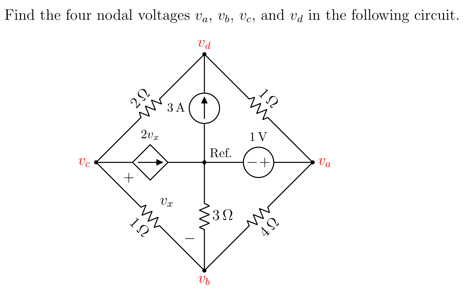 Solved Find the four nodal voltages va,vb,vc, ﻿and vd in | Chegg.com