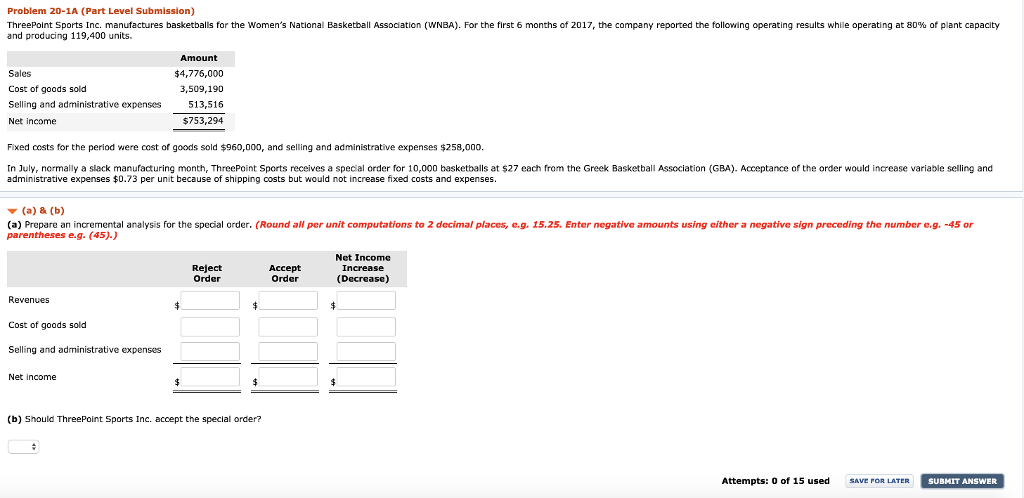 Solved Problem 20-1A (Part Level Submission) ThreePoint | Chegg.com