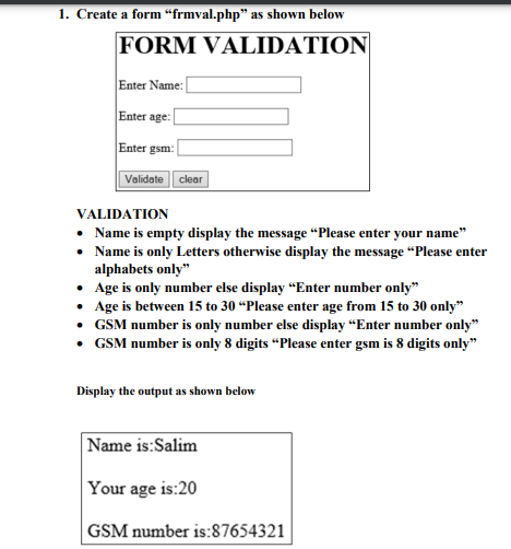 Solved 1. Create a form "frmval.php" as shown below FORM | Chegg.com