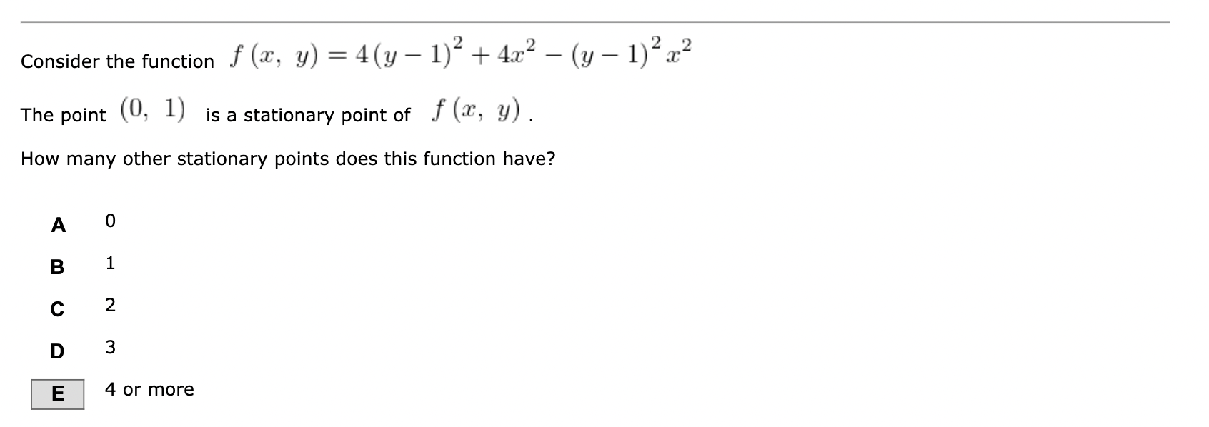 Solved Consider the function f(x,y)=4(y-1)2+4x2-(y-1)2x2The | Chegg.com