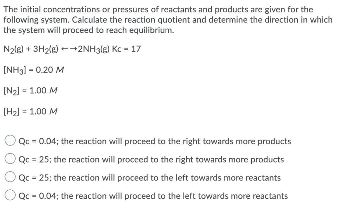 Solved The initial concentrations or pressures of reactants | Chegg.com