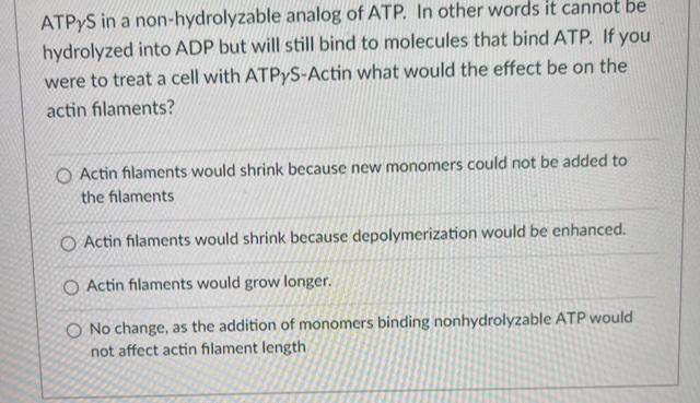 Solved ATPys in a non-hydrolyzable analog of ATP. In other | Chegg.com