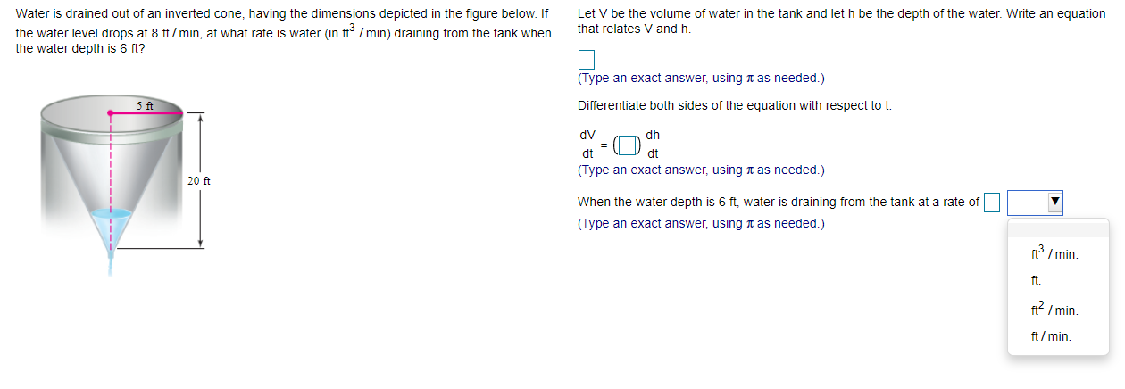 Solved Water is drained out of an inverted cone, having the | Chegg.com