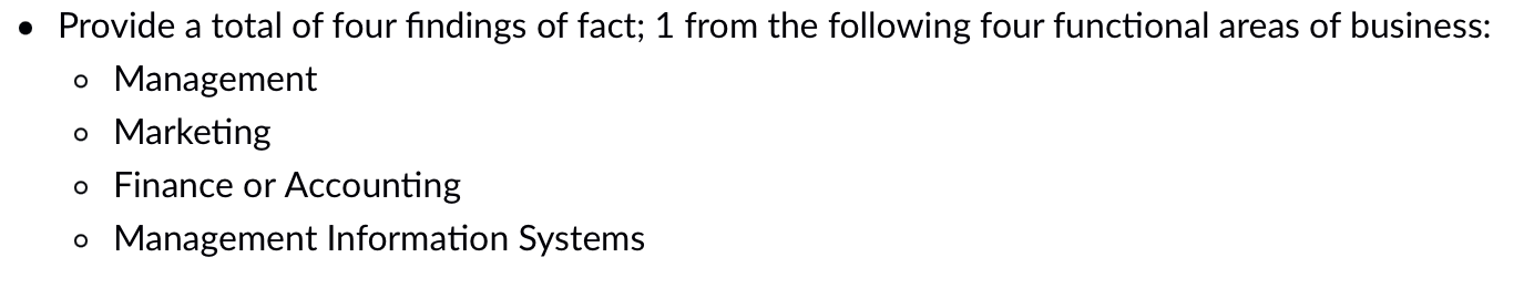 Solved - Provide a total of four findings of fact; 1 from | Chegg.com