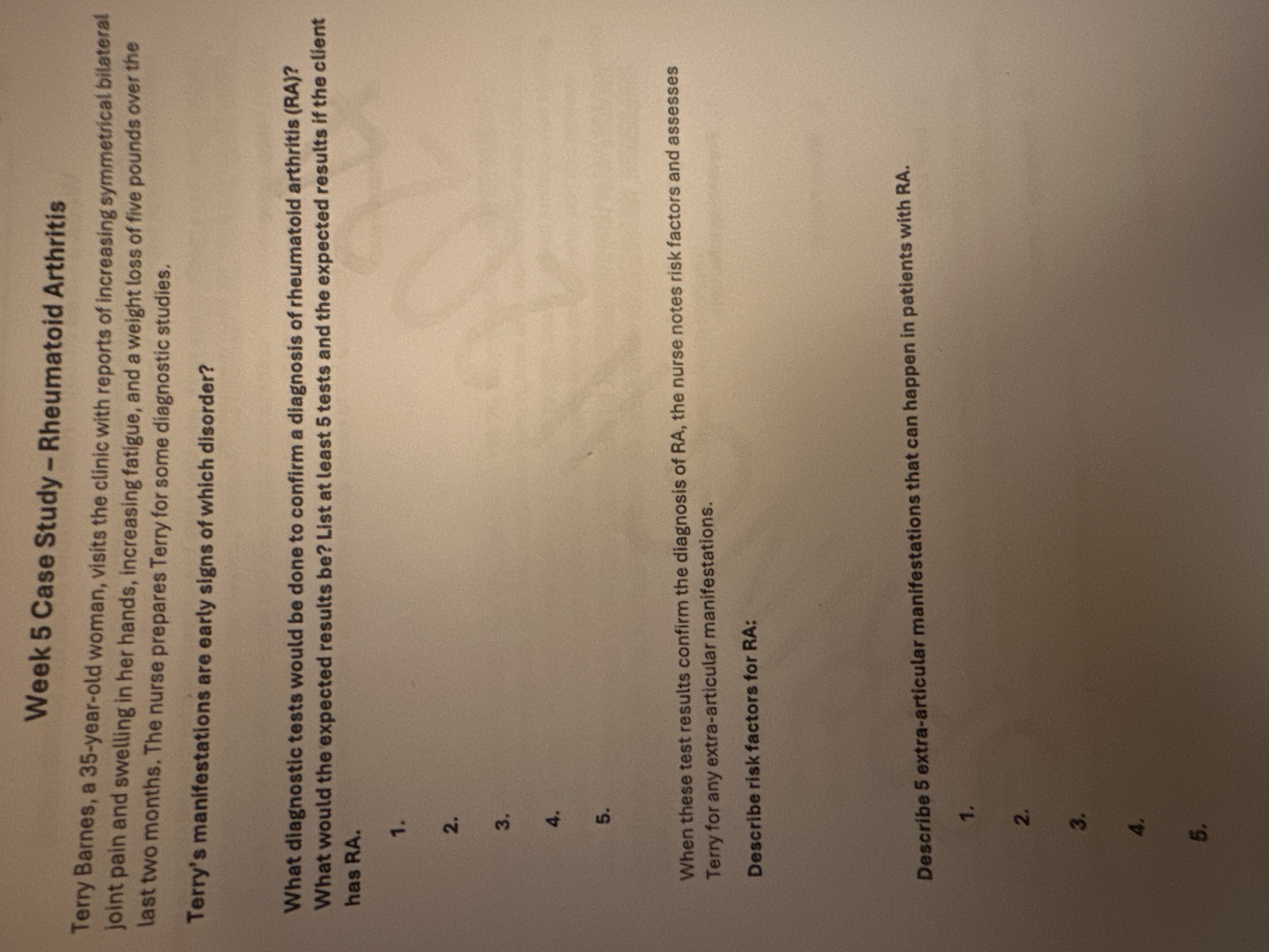 Solved Week 5 ﻿Case Study - ﻿Rheumatoid ArthritisTerry | Chegg.com