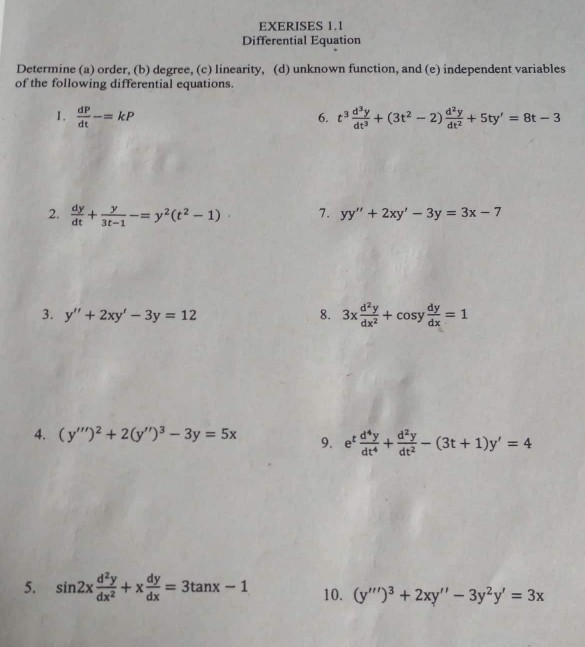Solved EXERISES 1.1 Differential Equation Determine (a) | Chegg.com