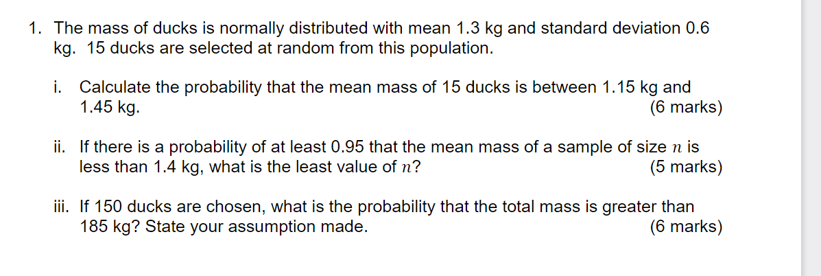 Solved 1. The mass of ducks is normally distributed with | Chegg.com