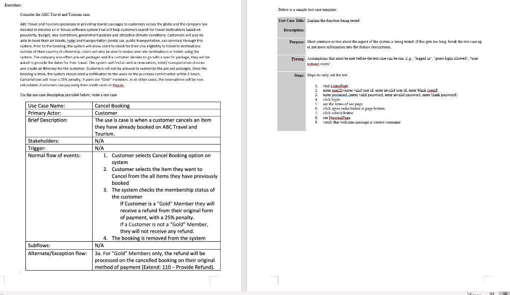 Exercises: Below is a sample test case template: | Chegg.com
