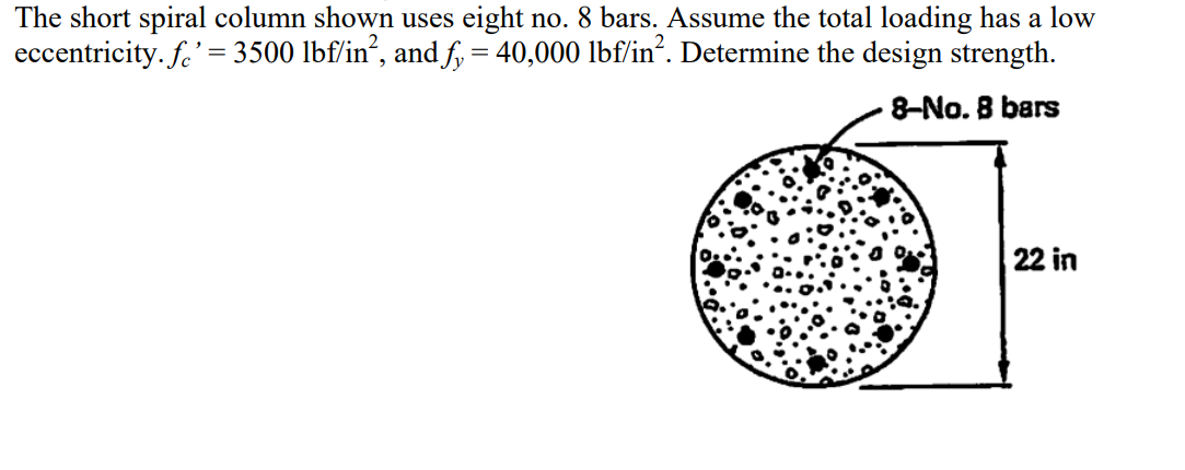 Solved The short spiral column shown uses eight no. 8 bars. | Chegg.com