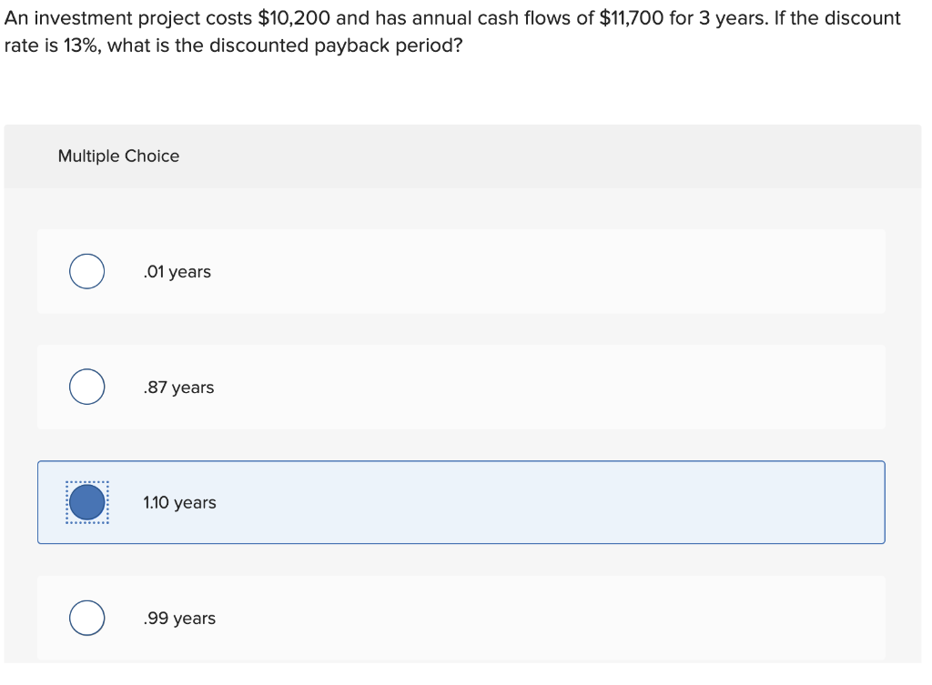 Solved An investment project costs $10,200 and has annual | Chegg.com