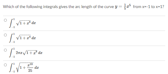 Solved Which of the following integrals gives the arc length | Chegg.com