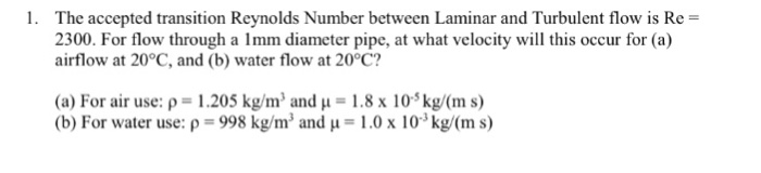 Solved The accepted transition Reynolds Number between | Chegg.com
