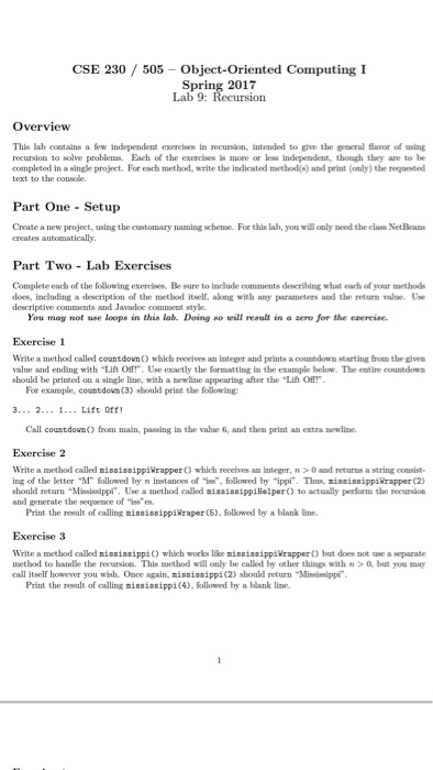 CSE 230 505 object-oriented Computing I Spring 2017 | Chegg.com